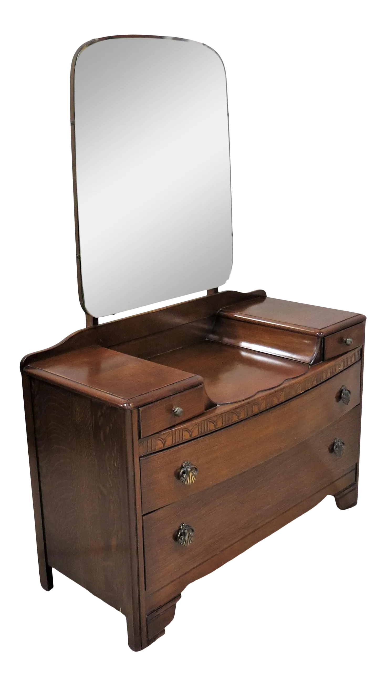 Vintage English Tiger Oak Dresser With Beveled Mirror | Chairish