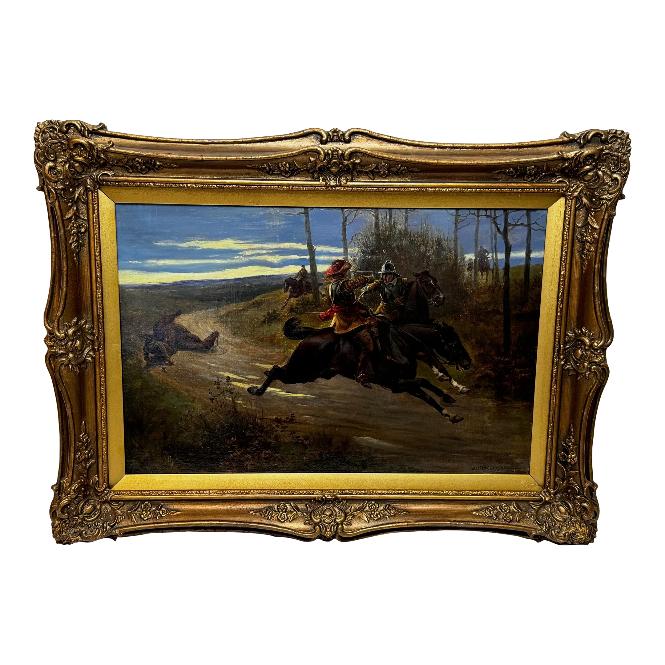 Victorian Oil Painting Civil War Royalist Pursued by Roundheads Escape ...