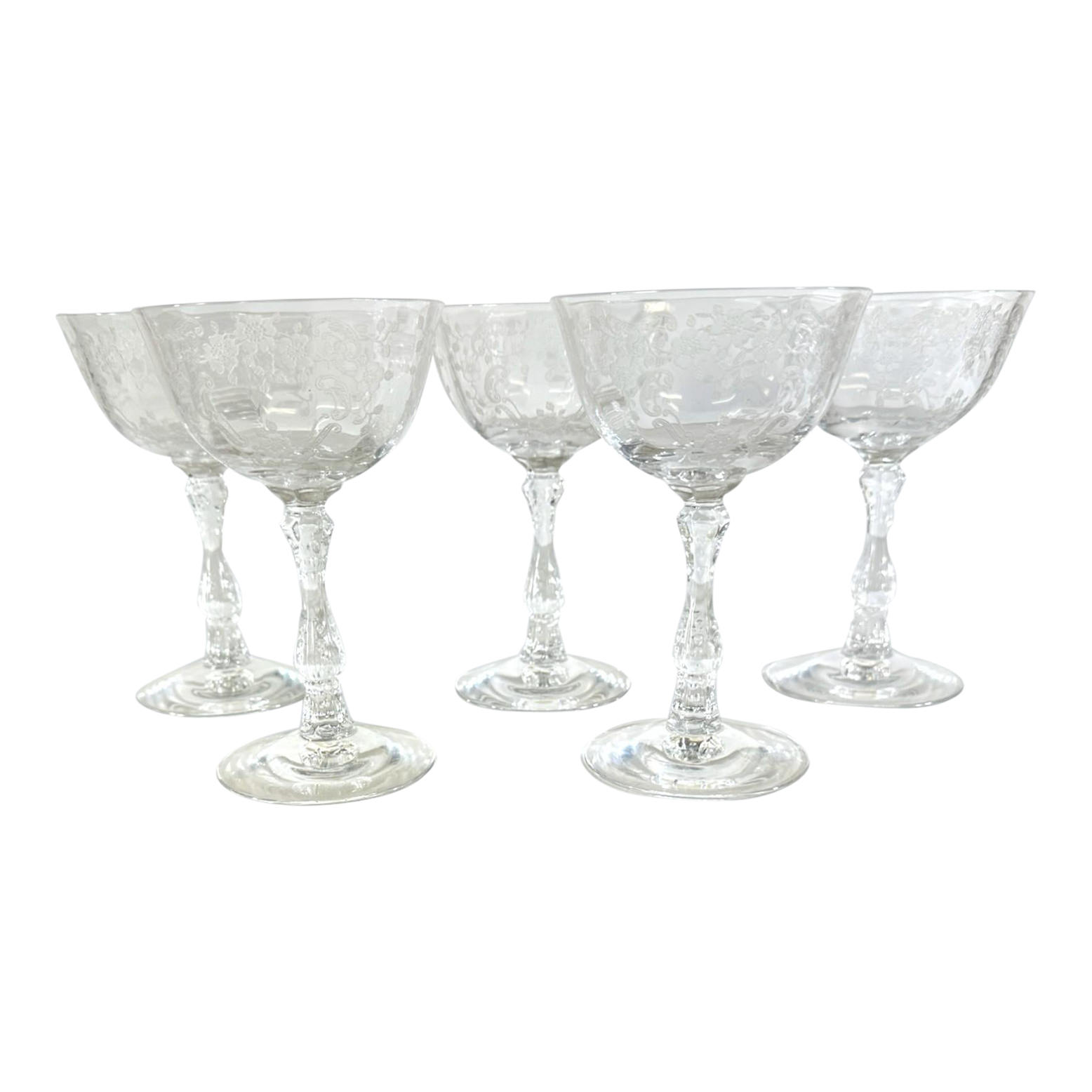 Set of 5 Fostoria Meadow Rose Clear, Champagne / Tall Sherbert Glasses ...