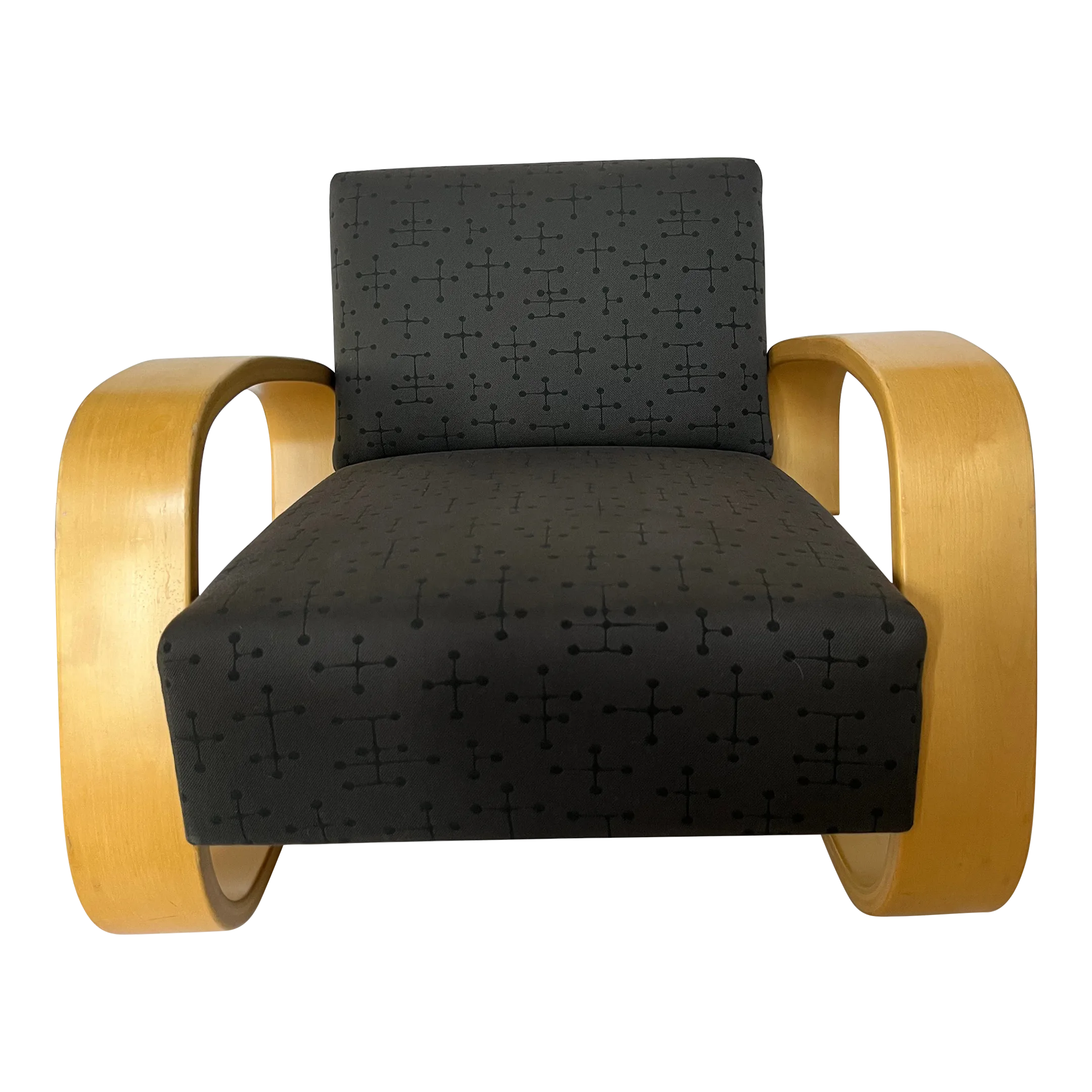 1960s Alvar Aalto Model 400 "Tank" Chair, Artek Sweden Maharam Dot Pattern Upholstery Designed ...