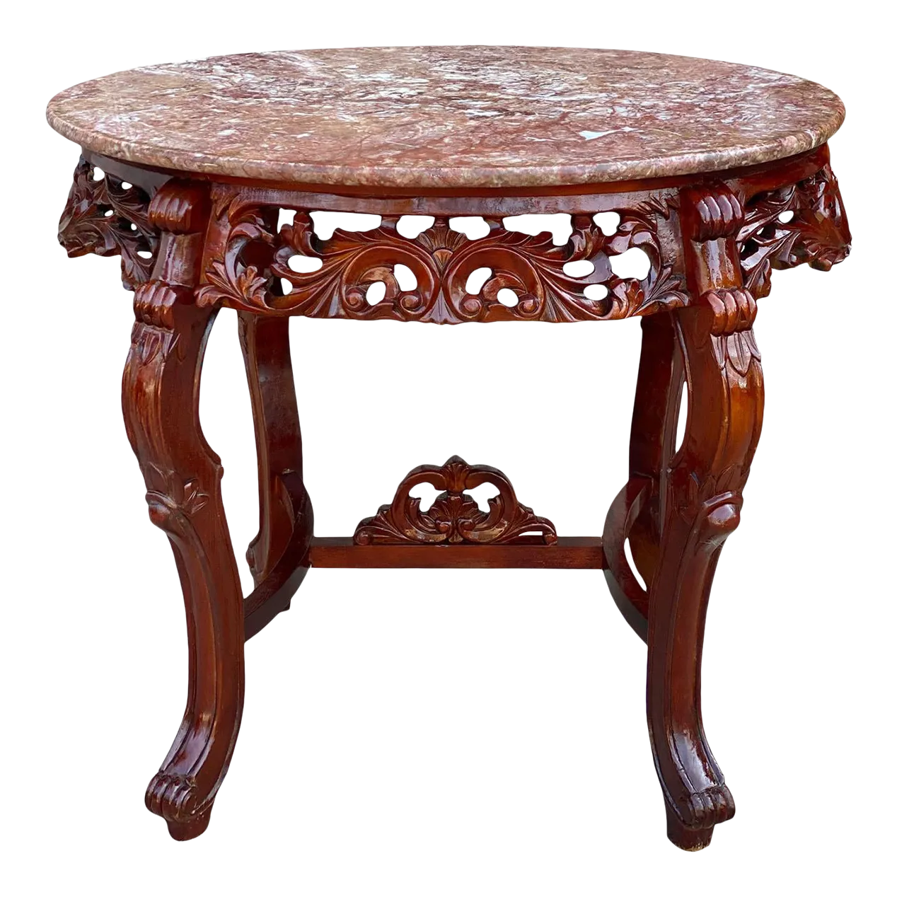 Vintage Victorian Heavily Carved Oval Red Marble Top Occasional Table ...