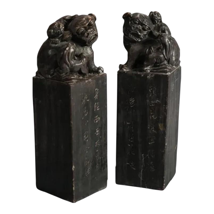 Antique Chinese Pair of Hardstone Figural Foo Dog Ink Stamps 1930's ...