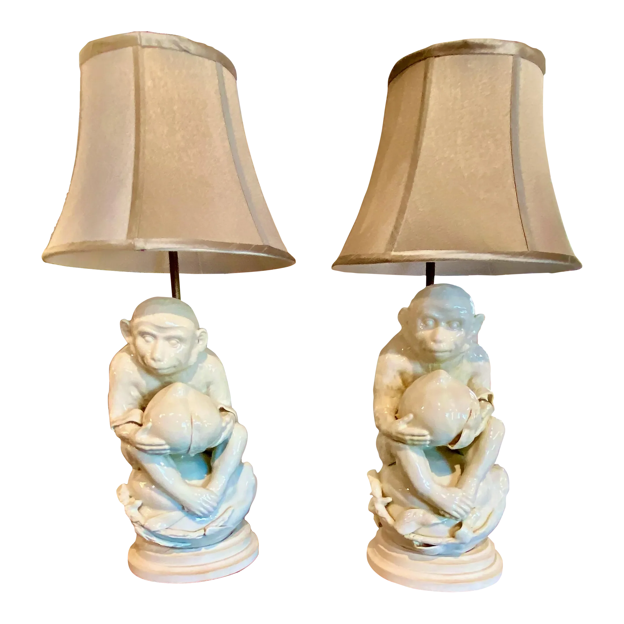 Pair Blance De Chine Monkey Lamps | Chairish
