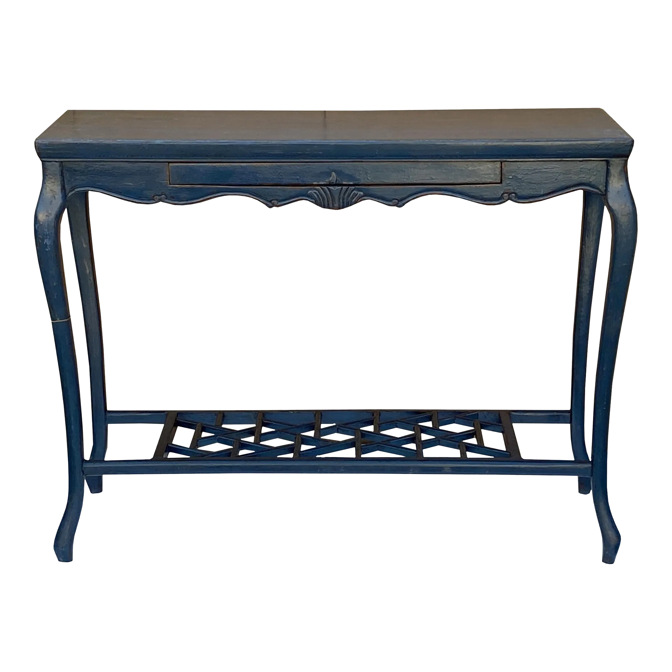 Chinese Distressed Blue Lacquer Apron Curve Legs Console Side Altar ...