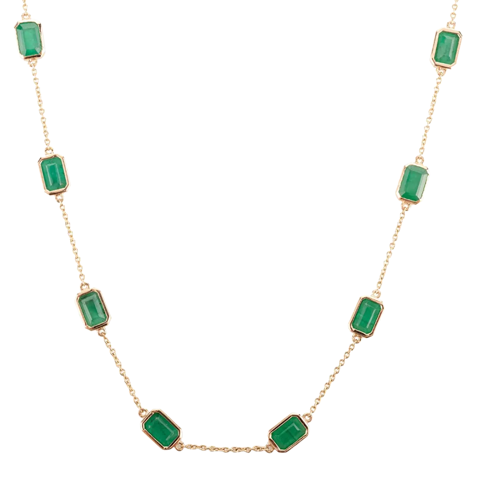 Octagon Cut Emerald Station 14k Yellow Gold Chain Necklace for Womens ...