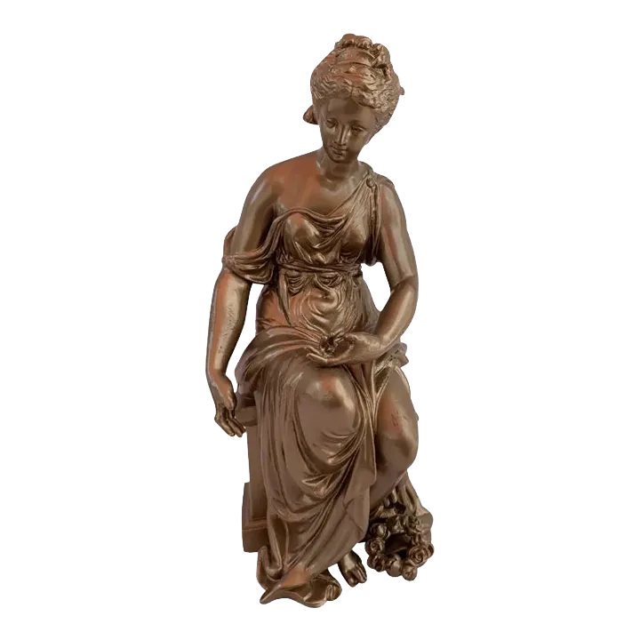 Antique Spelter Clock Topper Sculpture Greek Goddess Sitting | Chairish
