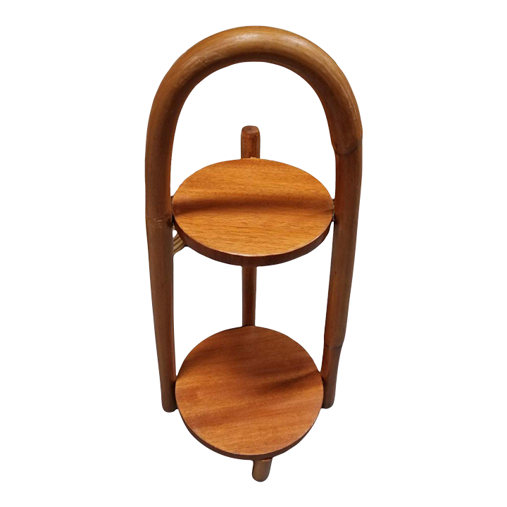 1950s Restored Rattan & Mahogany Mini Side Drink Table with Handle ...