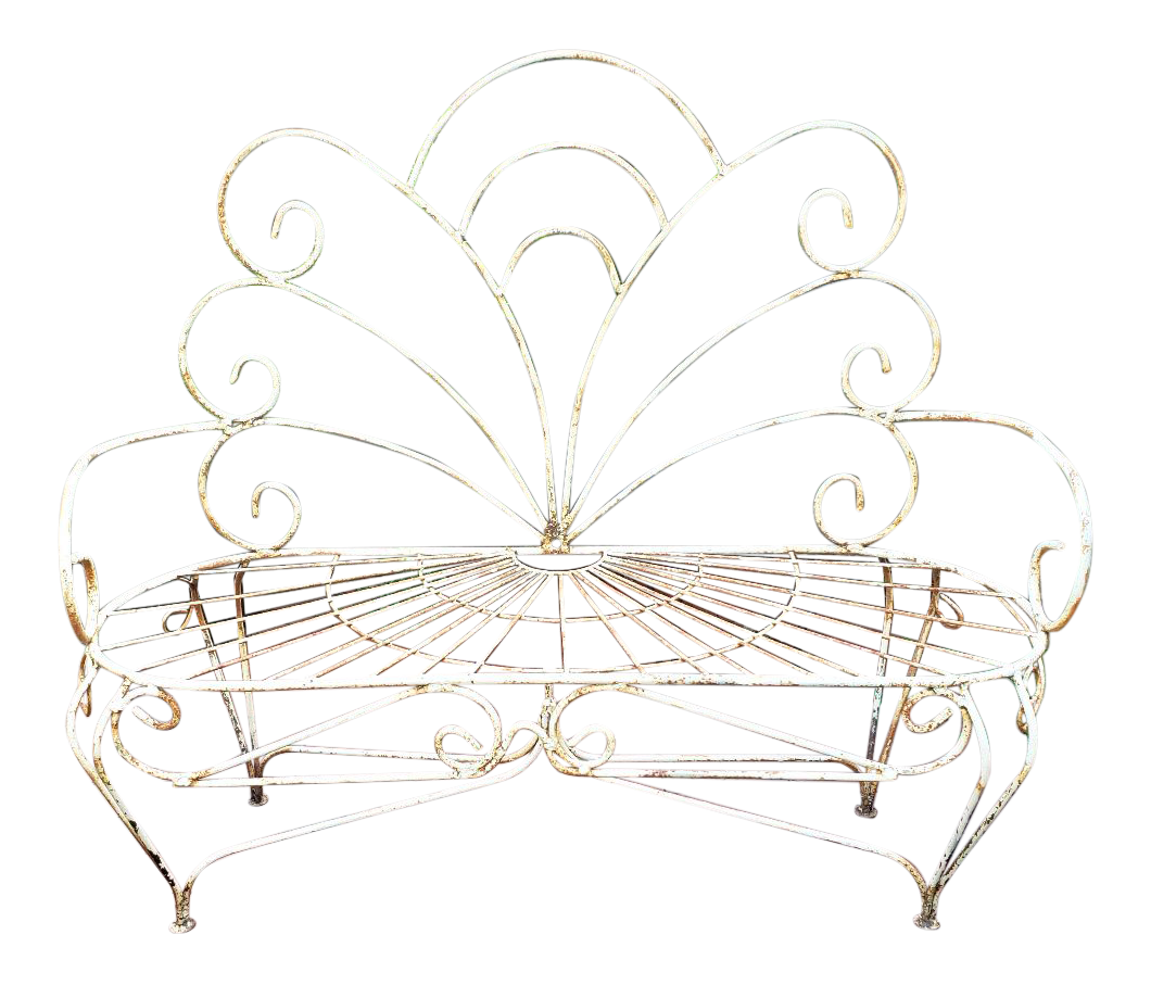 Vintage Wrought Iron White Butterfly Garden Bench | Chairish