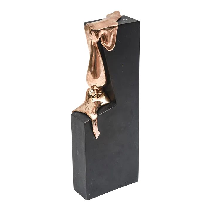 Vintage Bronze Dali Esque Sculpture With Black Metal Base Signed and ...