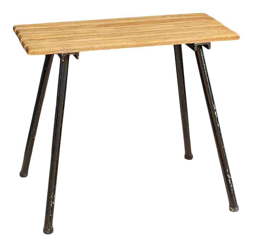 1970s Vintage Brutalist Iron and Wood Slats Stool | Chairish