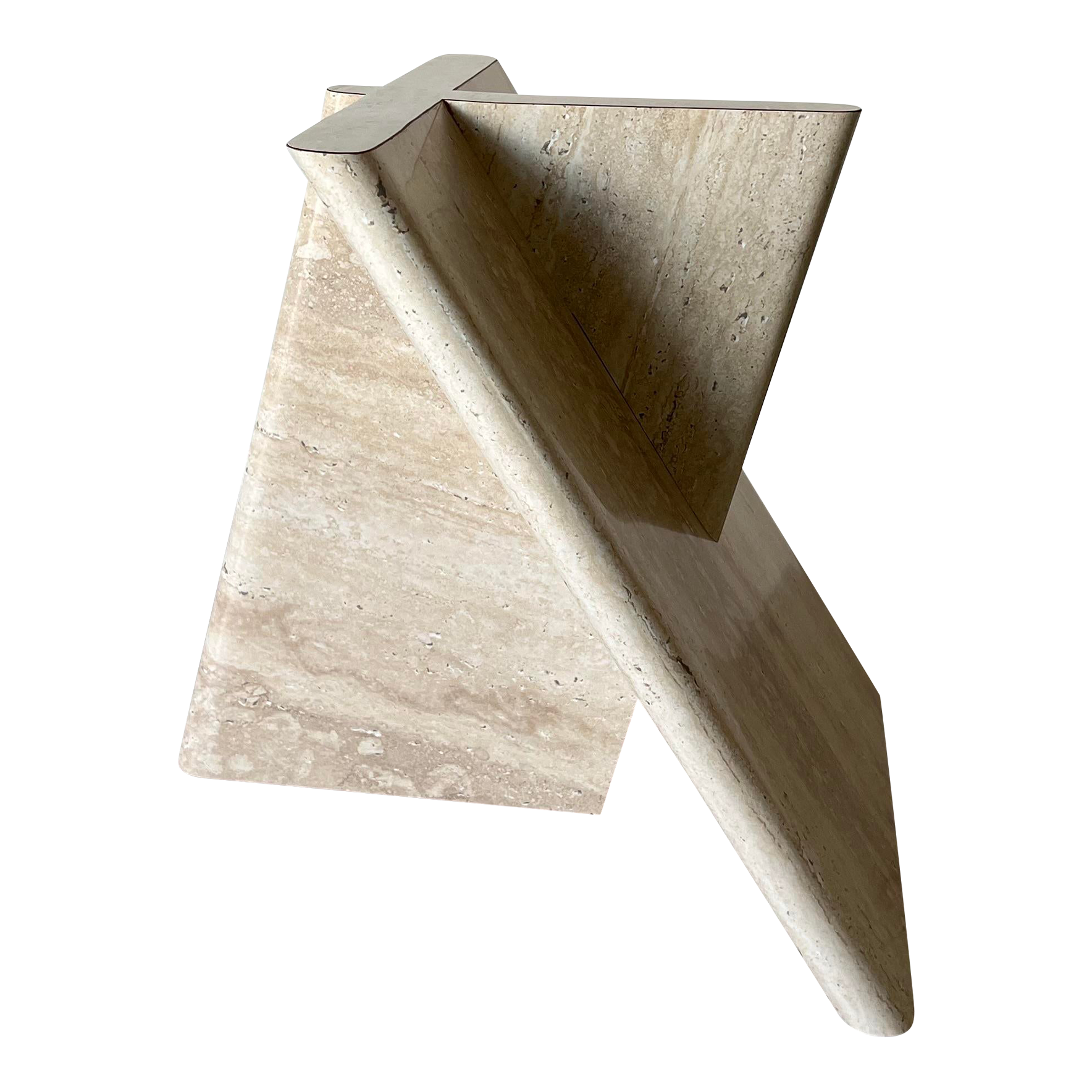 Postmodern Faux Travertine Marble Geometric Laminate Side Table Base ...