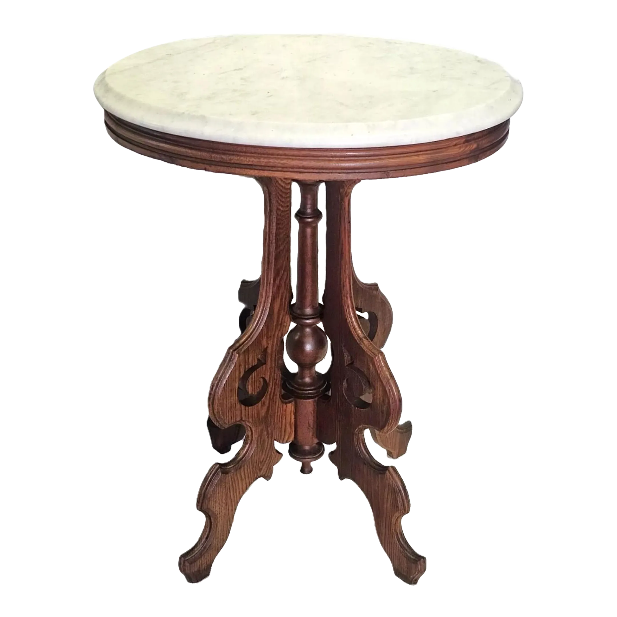 Antique 1880s Victorian Oval White Carrera Marble Top Lamp Side Table | Chairish