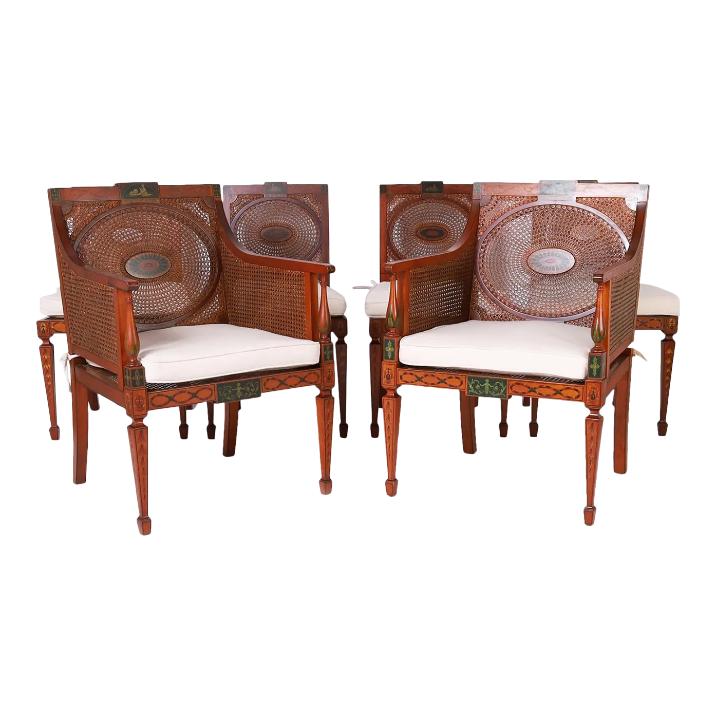 Six Neoclassic Caned and Decorated Adam Style Dining Chairs | Chairish