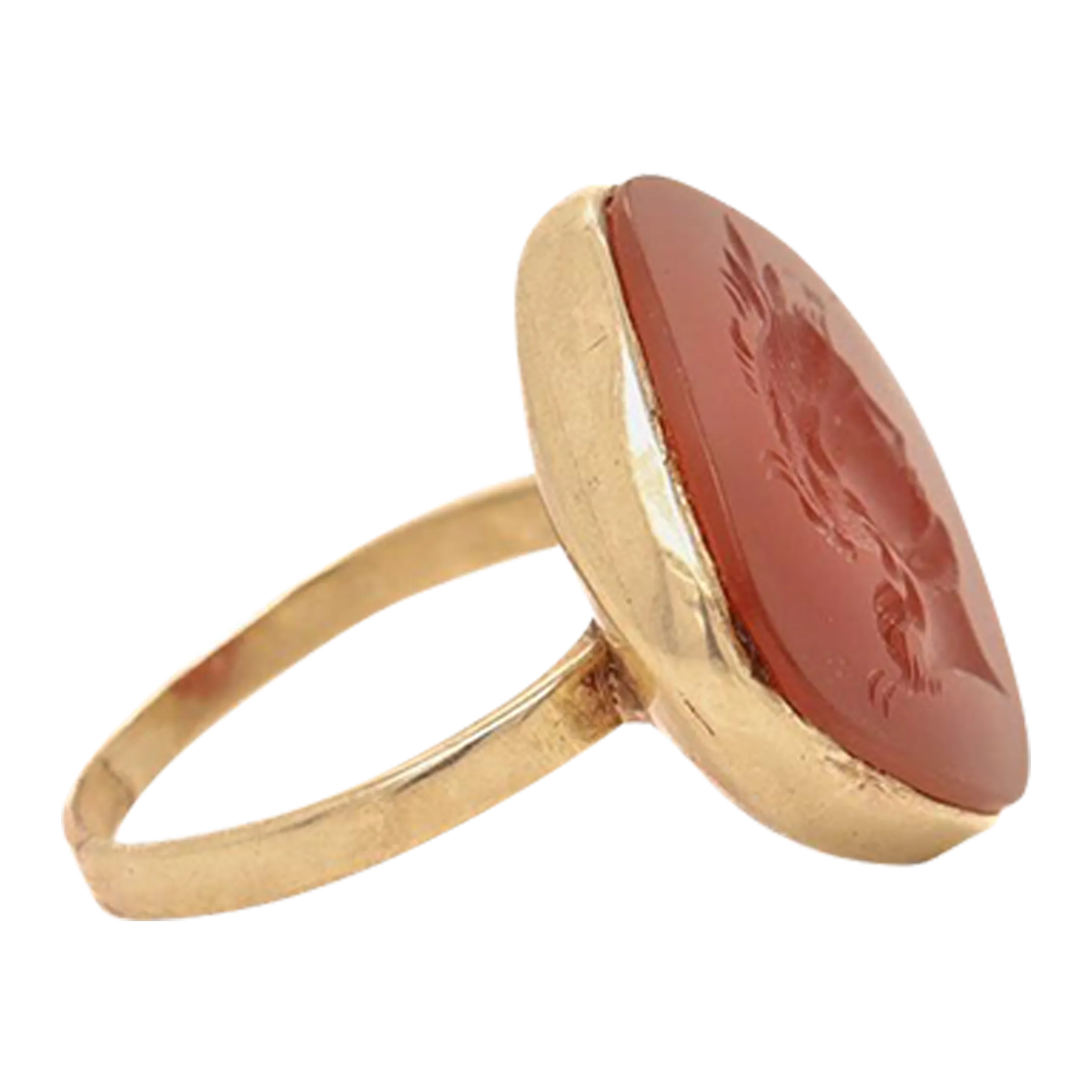 Antique Gold & Carved Carnelian Intaglio Signet Ring with an Ancient ...