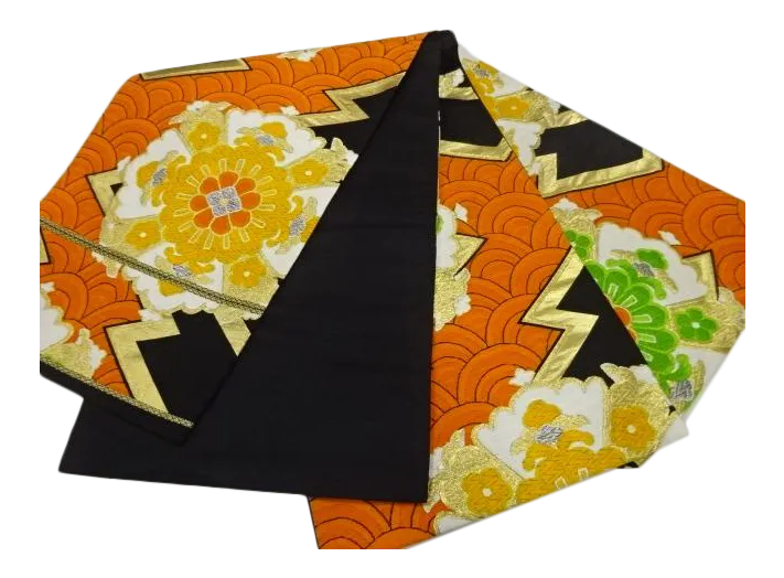 1950s Midcentury 50s Japanese Silk Obi Handmade Black Red Yellow Green ...