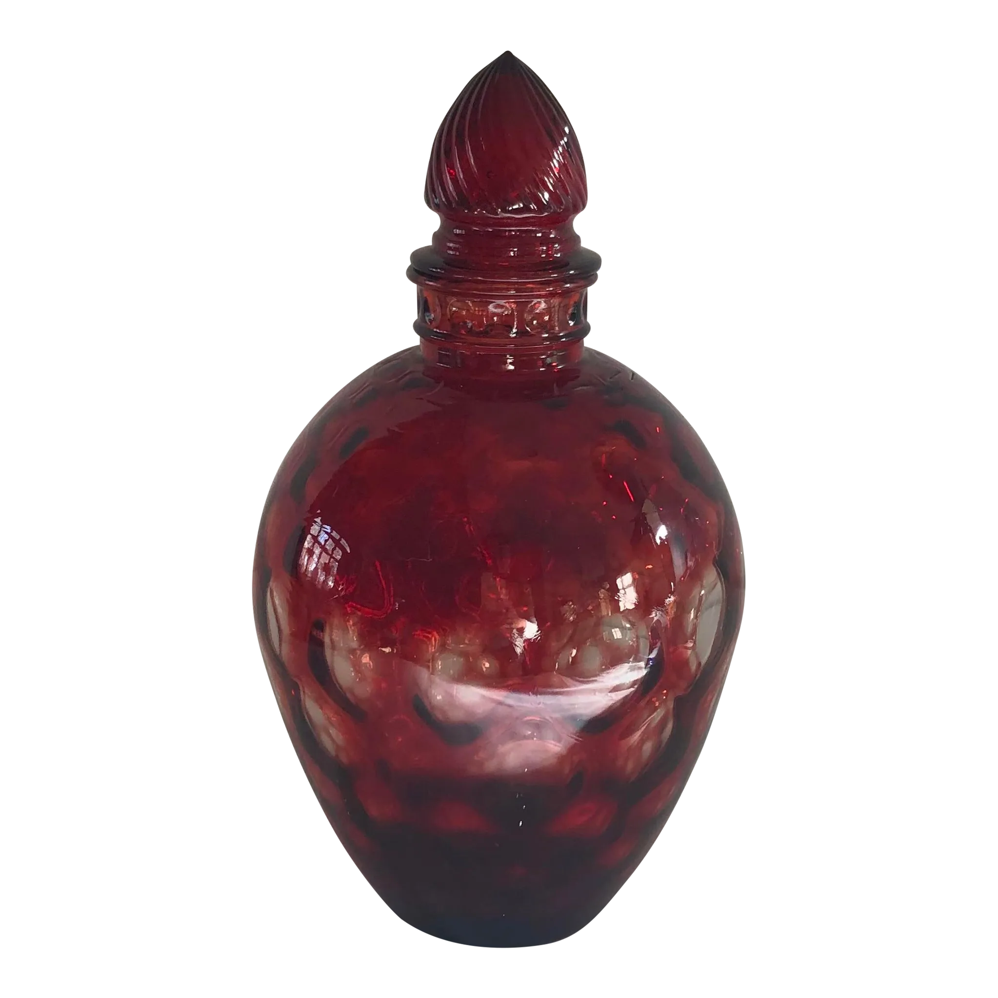 Circa 1940s Wheaton Optic Ruby Red Honeycomb Decanter | Chairish