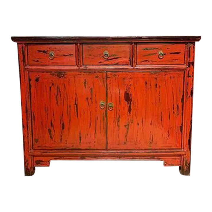1980s' Vintage Distressed Red Cabinet | Chairish