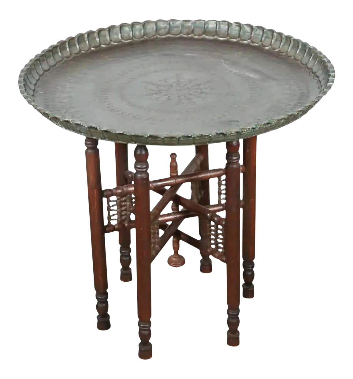 Turkish Tin Copper Tray Table on Wooden Folding Stand | Chairish
