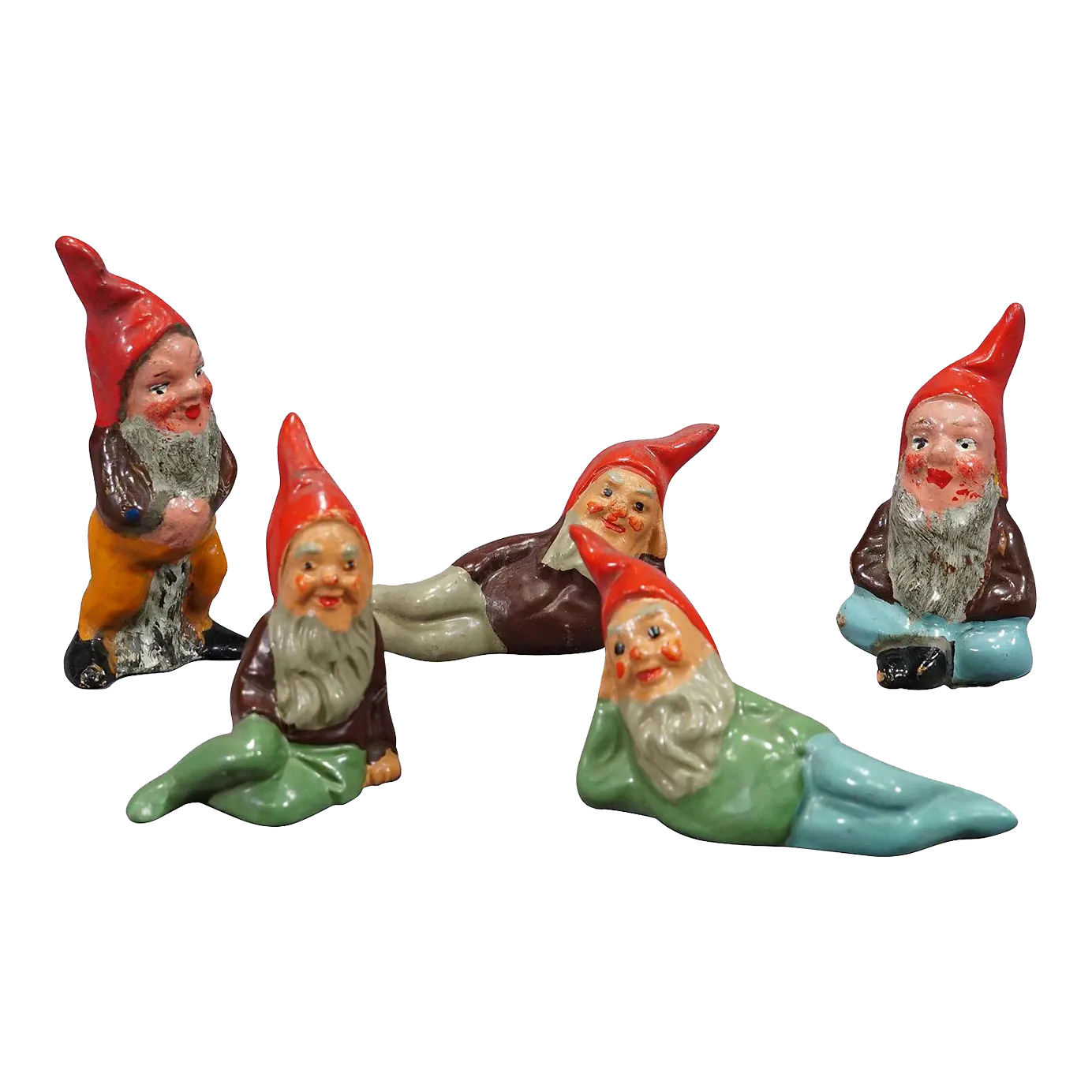Five Tiny Terracotta Garden Gnomes, Germany Ca. 1950s | Chairish