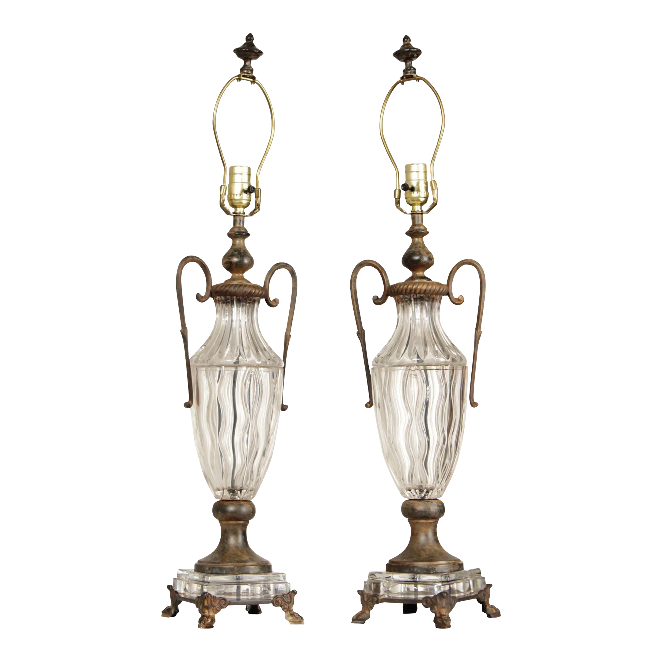 Neoclassical Style Vintage Pair of Glass Table Lamps | Chairish