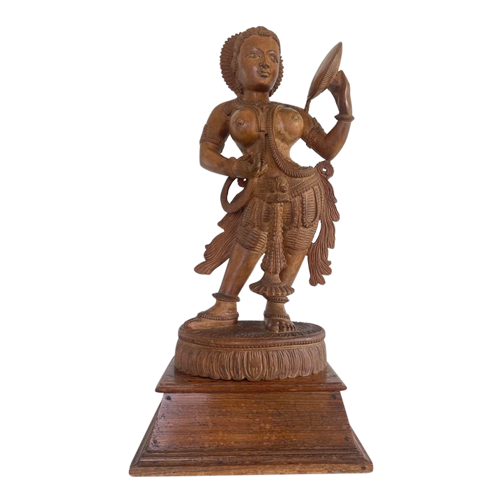 Hand Carved Wooden Apsara Statue, 23” Tall | Chairish