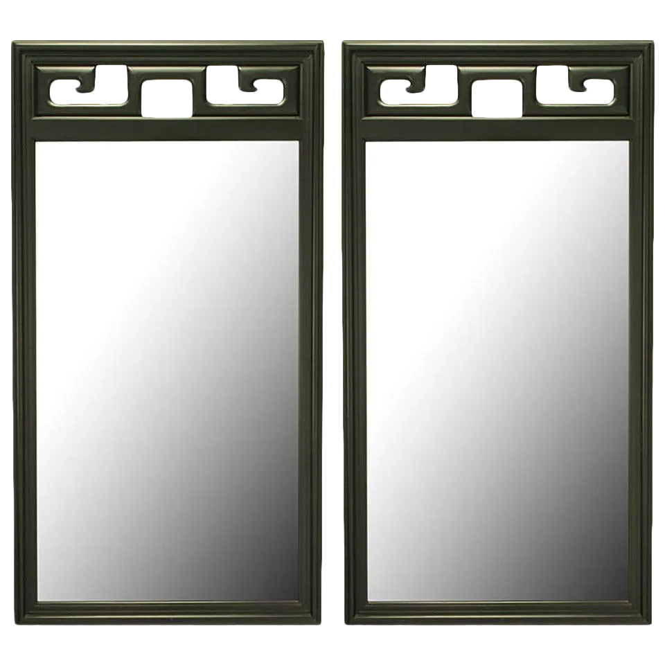 Black Lacquer Asian Greek Key Panel Mirrors - a Pair | Chairish