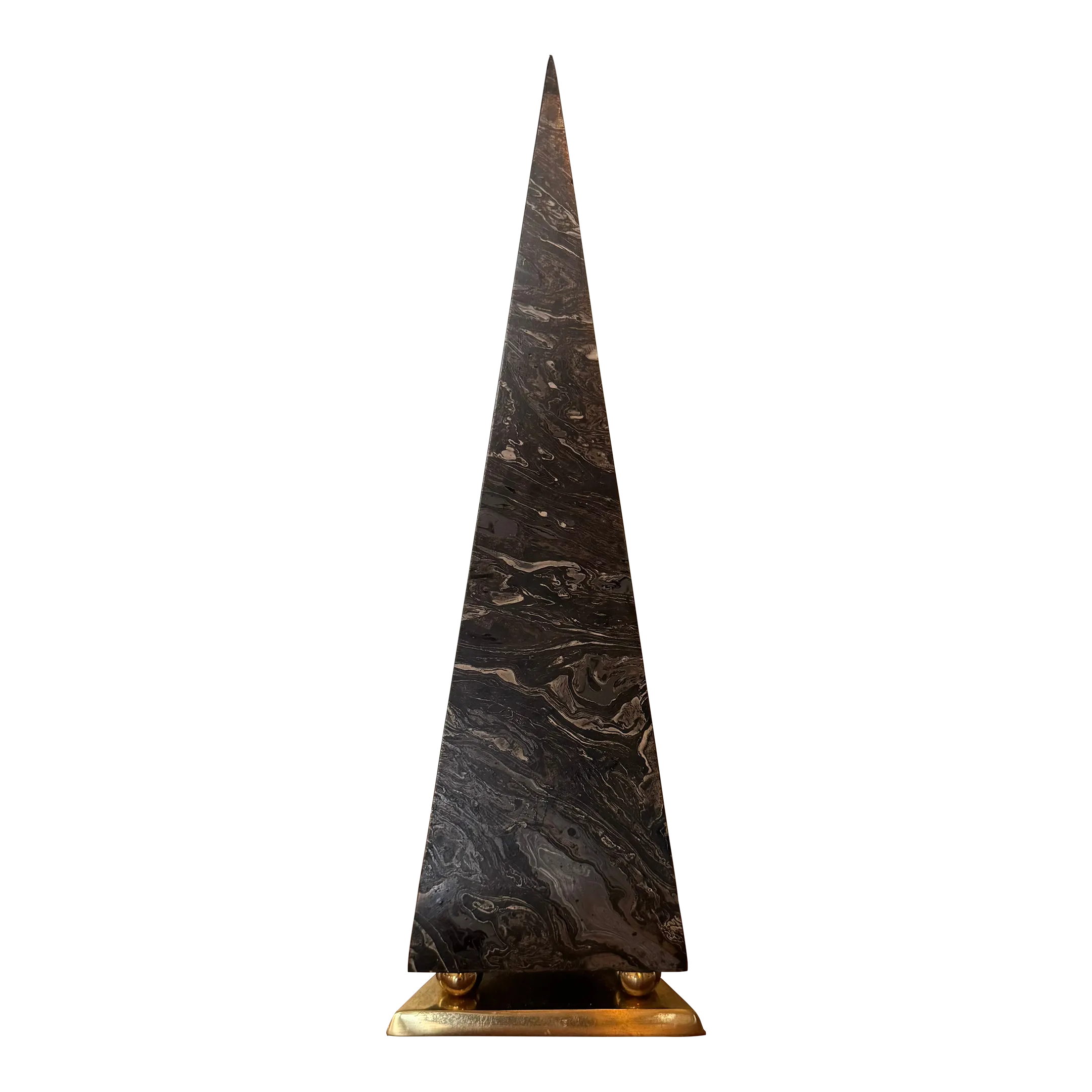 1970’s Marbleized Brass Pyramid Obelisk | Chairish