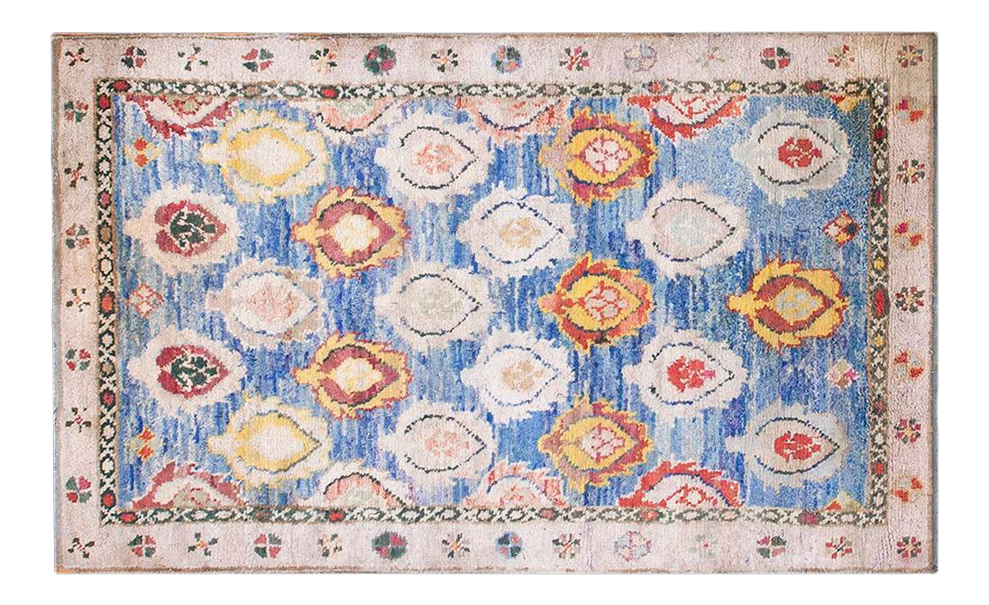 1920s Traditional Orange and Blue Cotton Rug - 4'2"x6'9" | Chairish