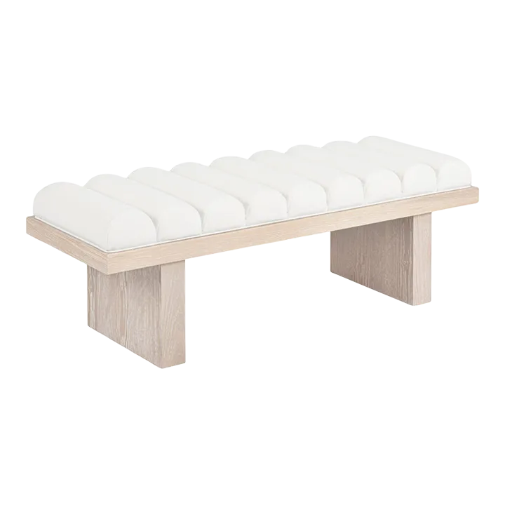 Matthew Izzo Home Caspian White Velvet Channeled Bench | Chairish