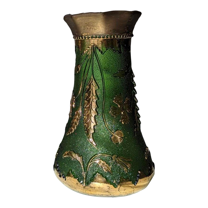 Vintage Emerald Green Glass Vase Delaware Pattern | Chairish