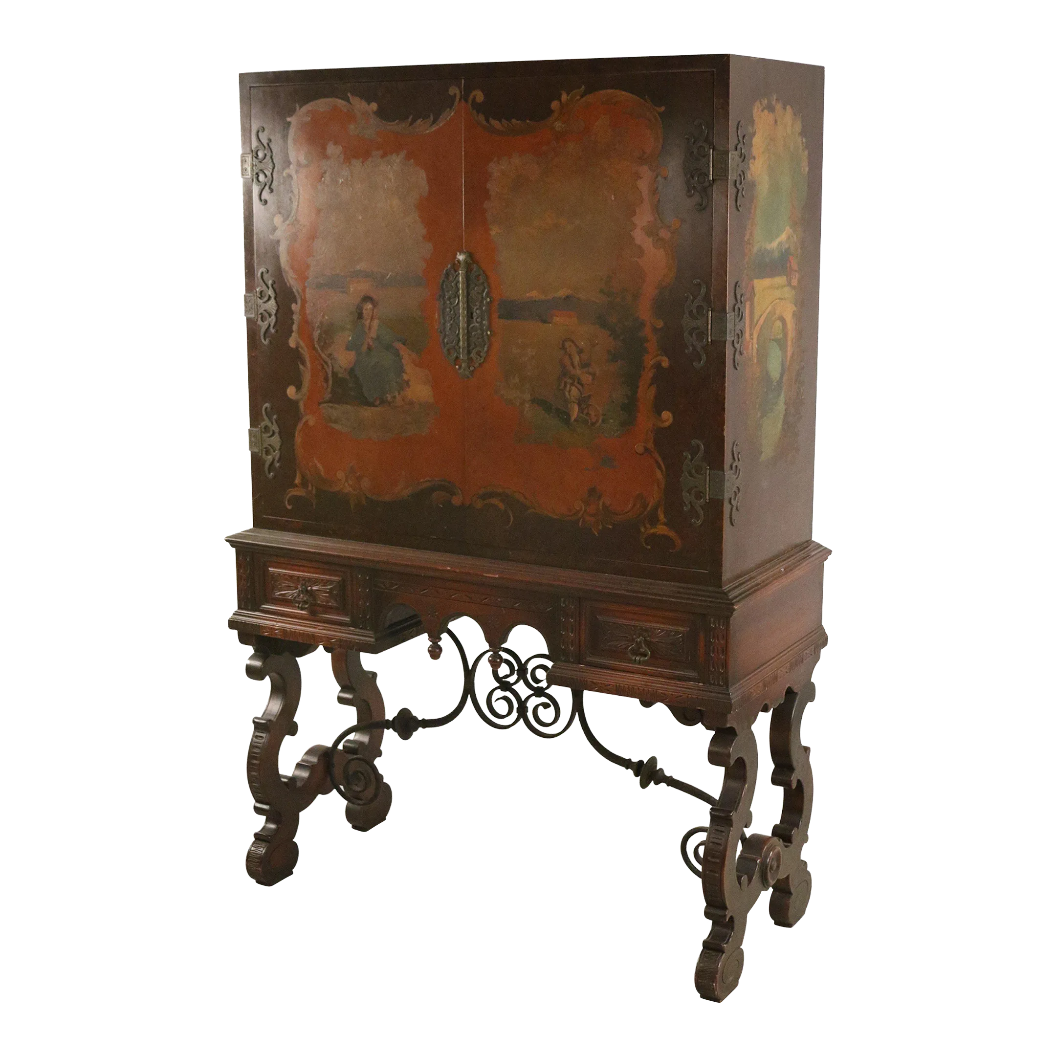English Renaissance Style Painted Mahogany and Iron Highboy Cabinet ...