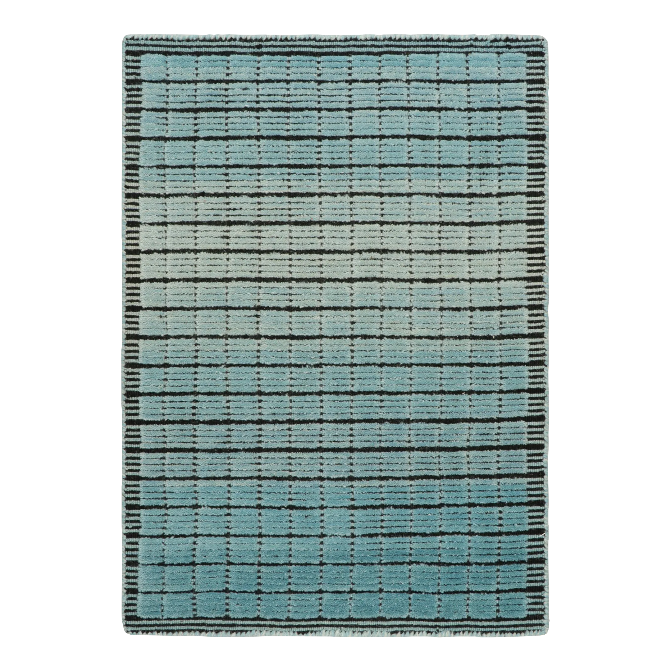 Rug & Kilim’s Gradient Rug in Blue and Black Ombre Grid and High-Low ...