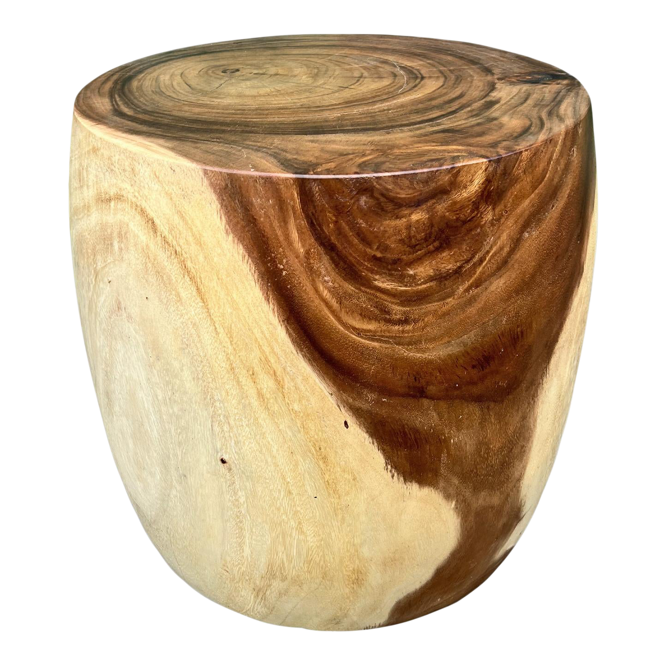 Monkey Pod Drum Stool / Side Table | Chairish