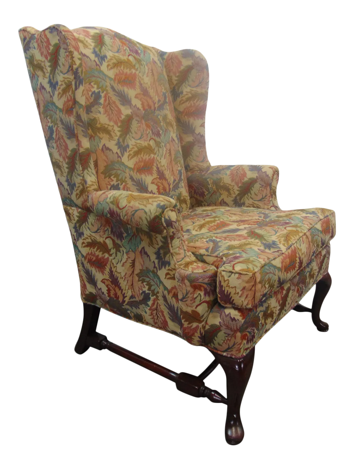 Custom Queen Anne Mahogany Wing Chair | Chairish