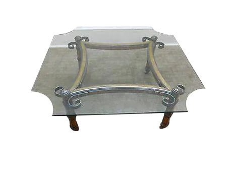 Vintage Spanish Mediterranean Style Walnut Scrolled Metal Glass Top ...