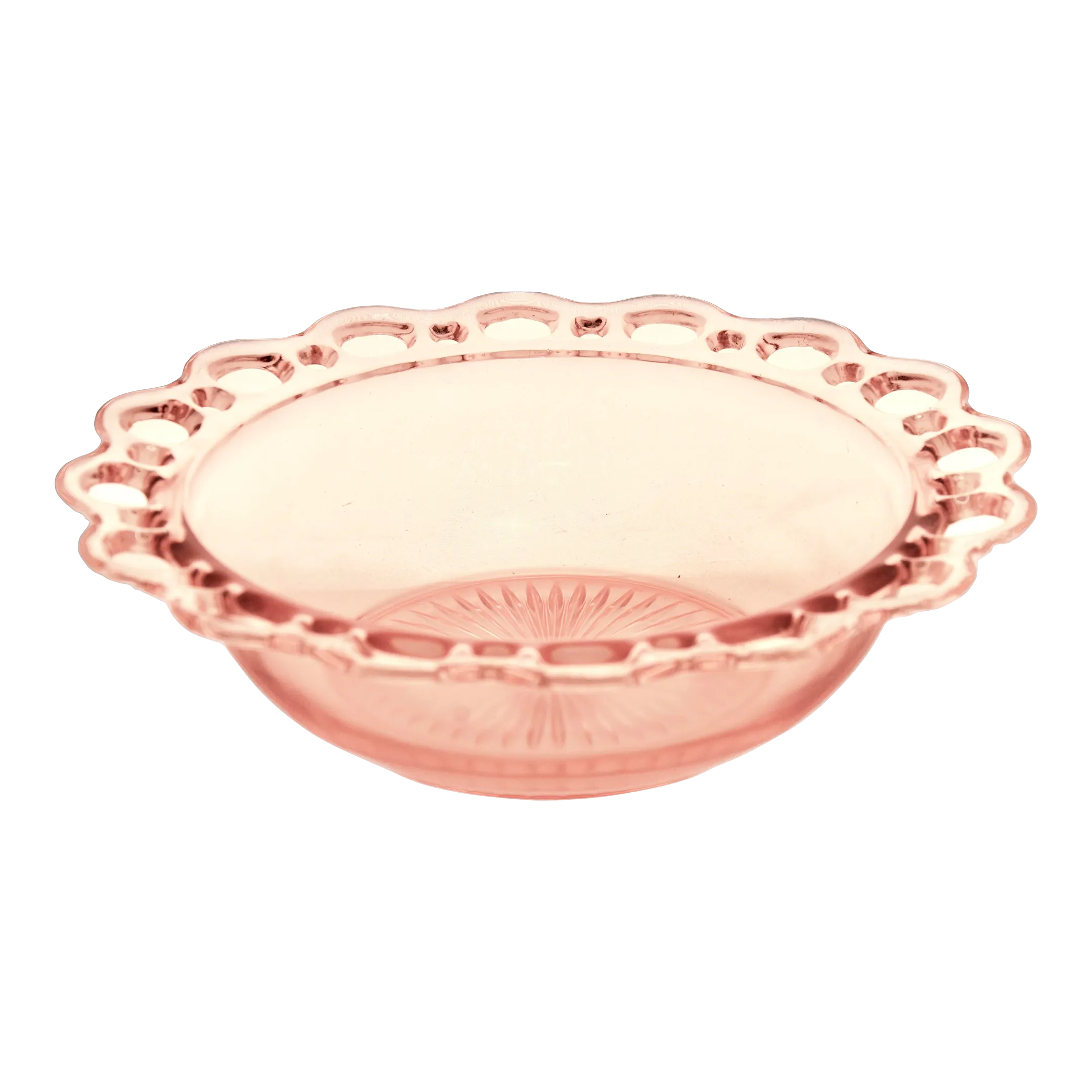 Pink Open Work Rim Glass Bowl | Chairish