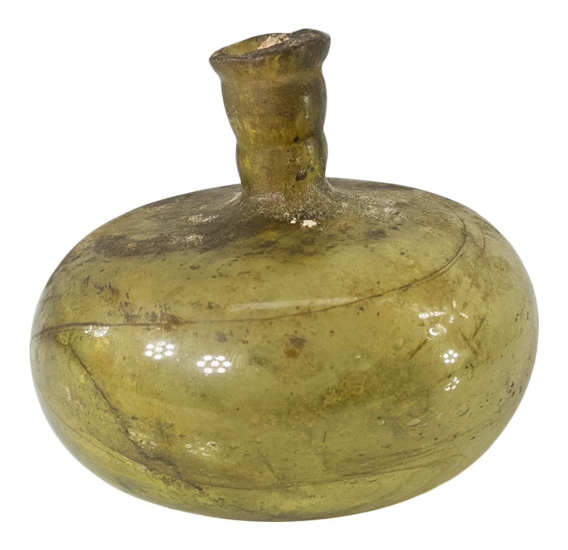 Early Ancient Roman Green Glass Bottle Vase | Chairish