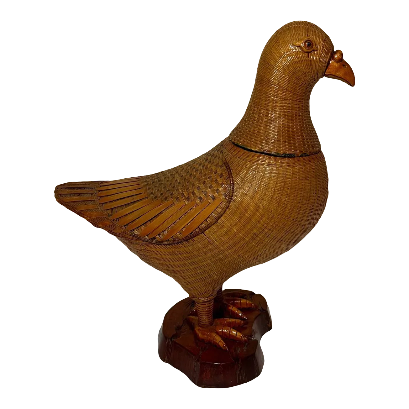 Mid Century Shanghai Handicrafts Woven Wicker Rattan Bird Figurine Box ...
