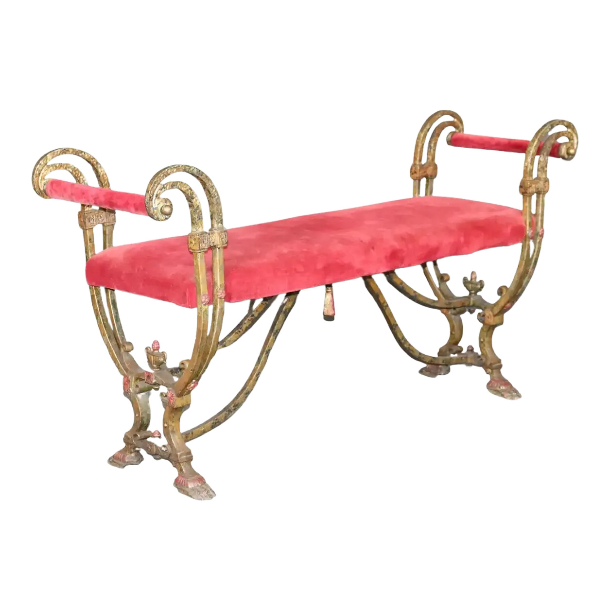 Circa 1930 Oscar Bach Style Hand-Wrought Iron Upholstered Window Bench ...