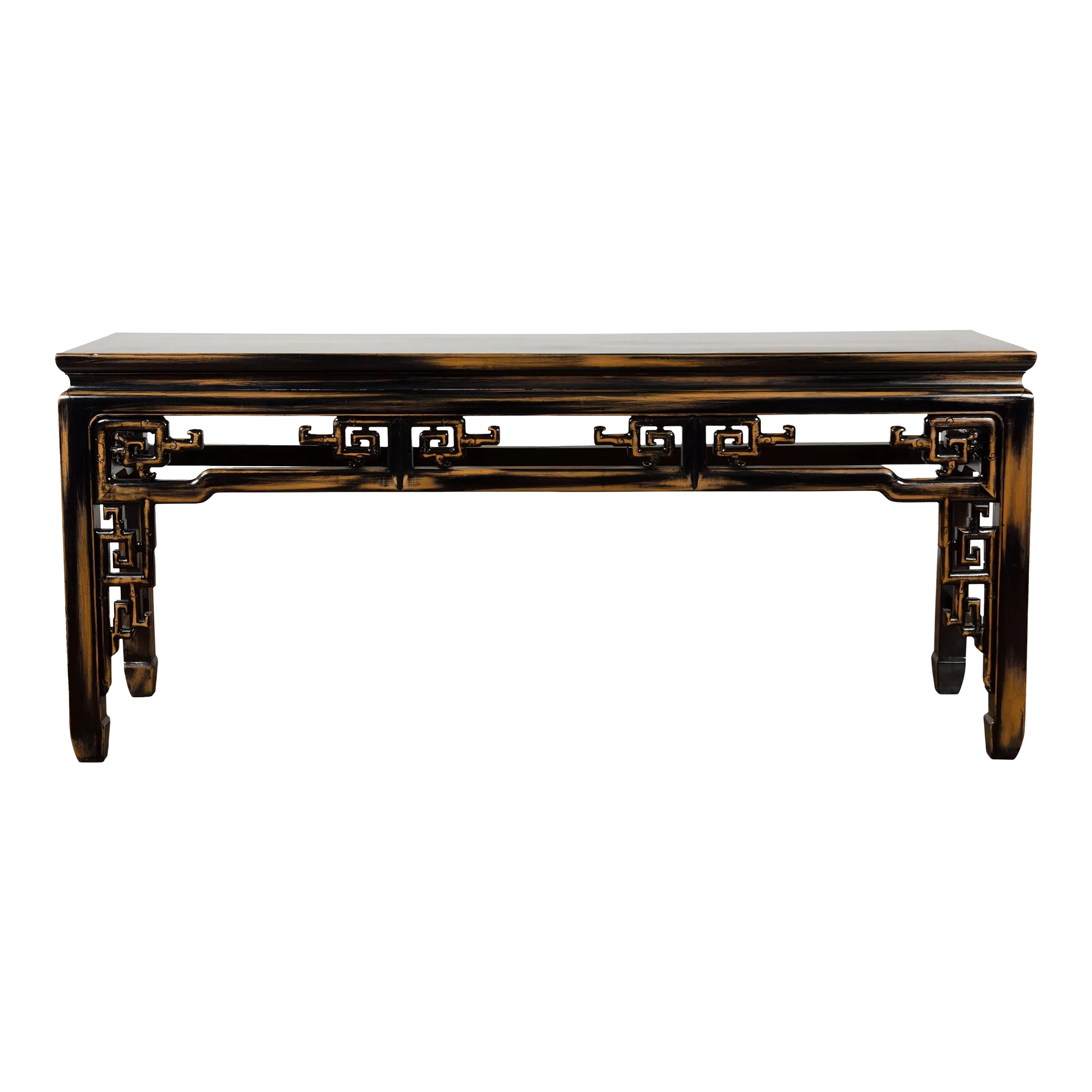 Vintage Chinese Black & Brown Low Console Table | Chairish