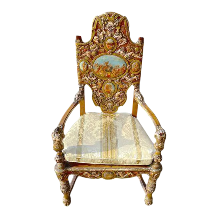 Antique Carved Ancient Roman History Armchair | Chairish