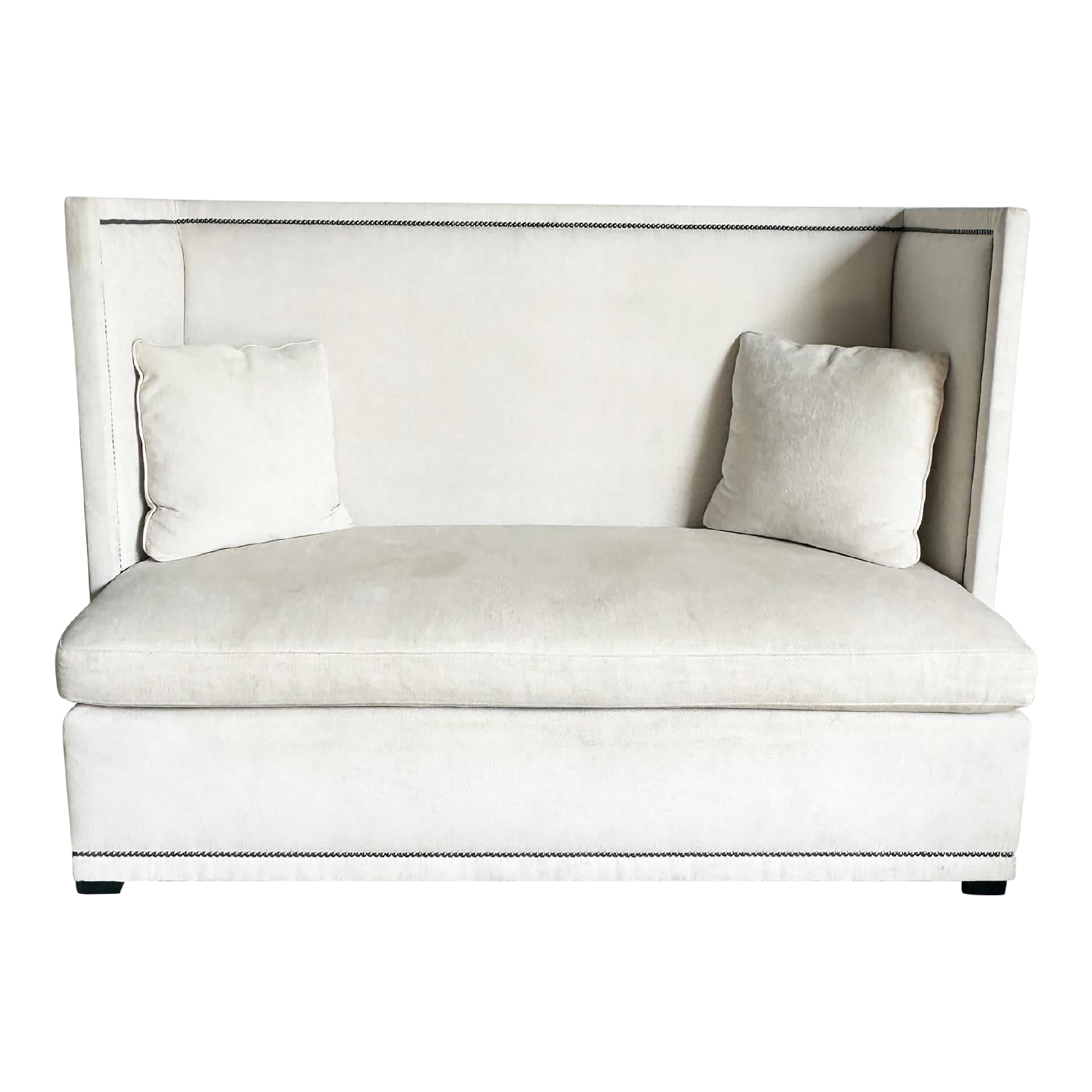 Bernhardt Ivory Fabric With Brushed Metal Nails Marcourt Banquette Sofa ...