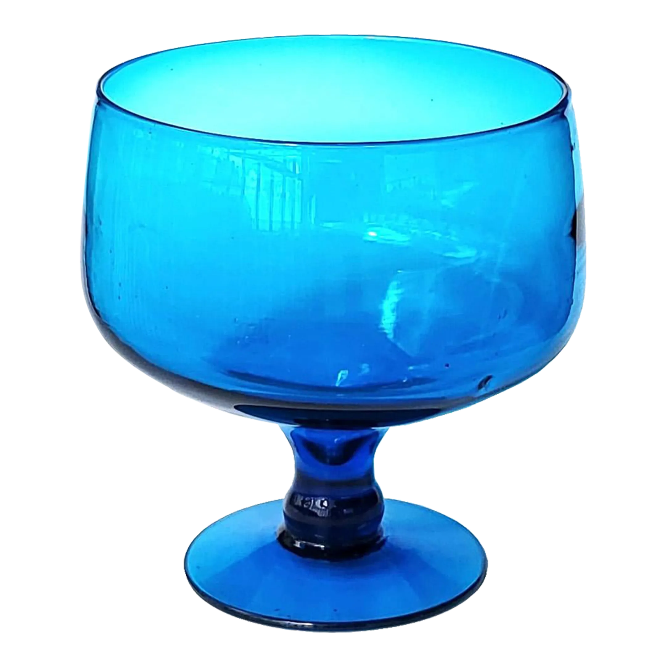 Vintage Blenko Glass Turquoise Pedestal Compote Bowl | Chairish