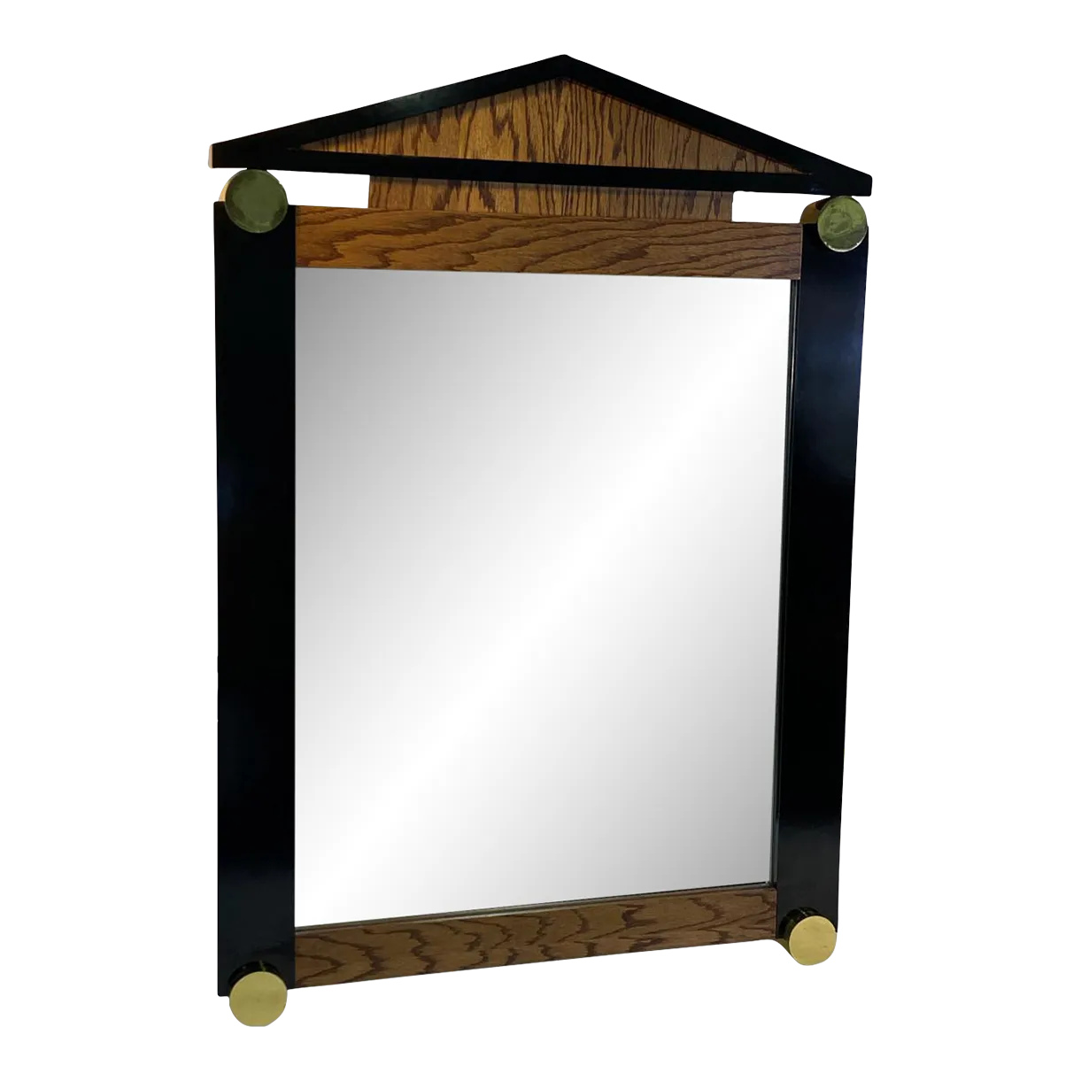 1980s Post Modern Oak, Black Laminate & Gold Accents Wall Mirror | Chairish
