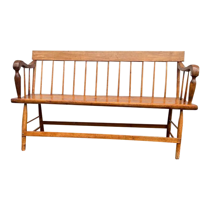 Antique Early American 19th Century Spindle Back Deacon Primitive Bench ...