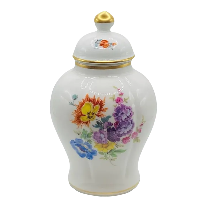 Vintage Meissen Gilded Floral Vase With Lid Blue Crossed Swords Germany ...