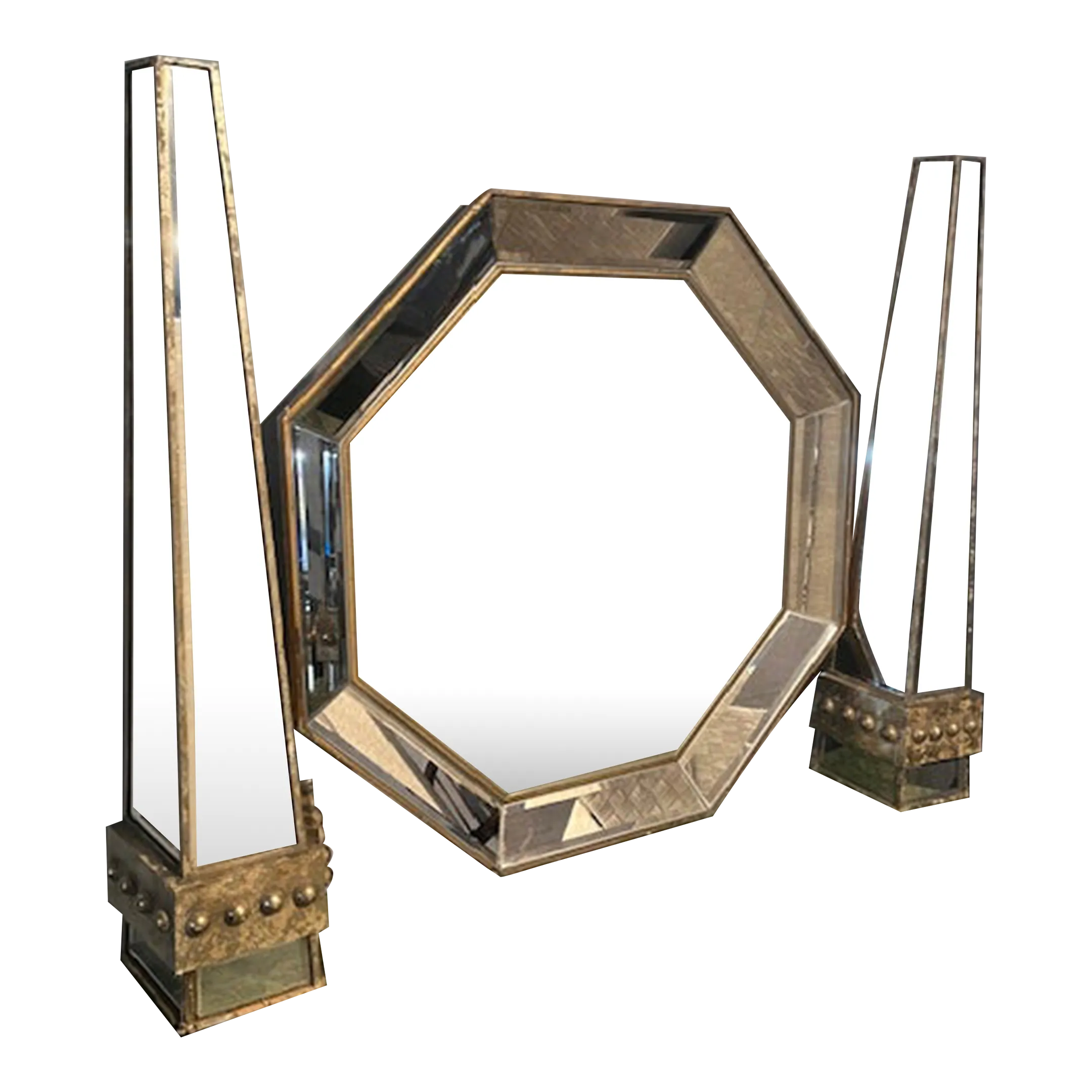1990s Hollywood Regency Mirror With Pair of Mirror Obelisks - 3 Piece ...