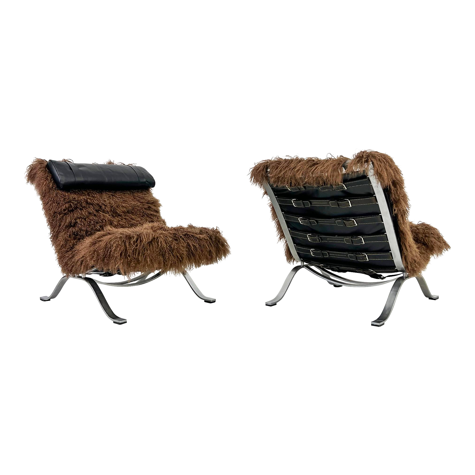 Arne Norell Ari Chairs in Mongolian Sheepskin and Leather, a Pair ...