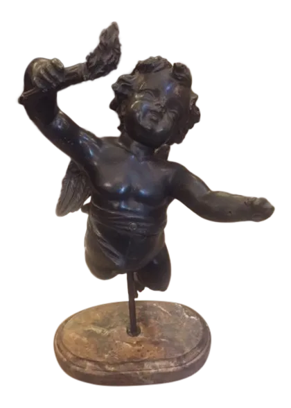 19th Century French Bronze Winged Angel Mounted Sculpture | Chairish