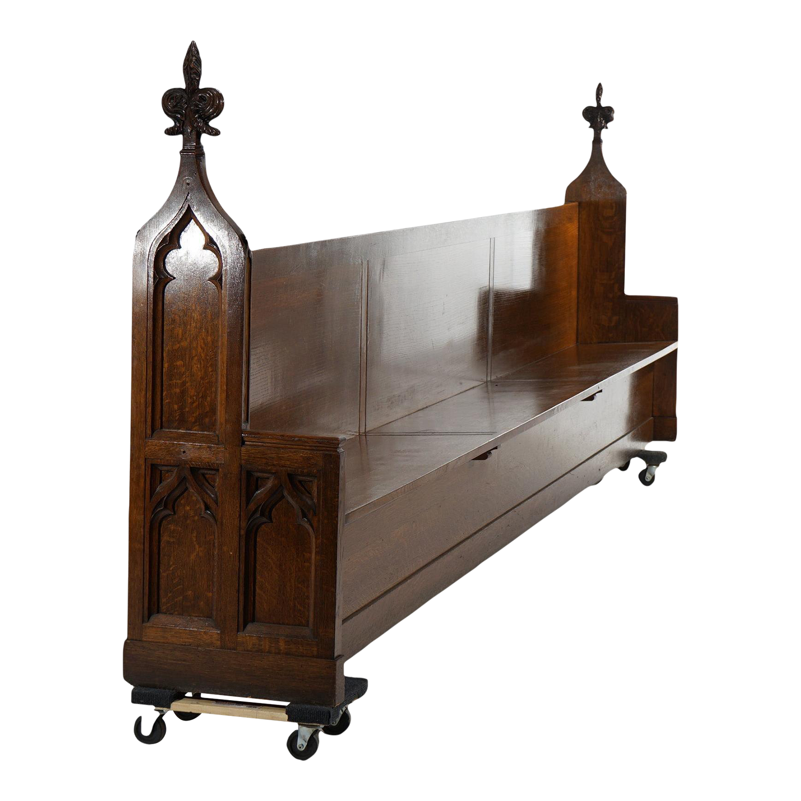 Antique Gothic Revival Carved Quarter Sawn Oak Long Bench Pew, Circa ...